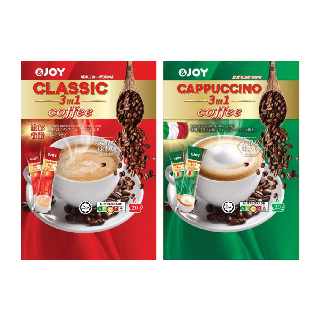 &JOY 3 In 1 Instant Coffee 20s x 18g - Classic / Cappuccino – JAPAN ...