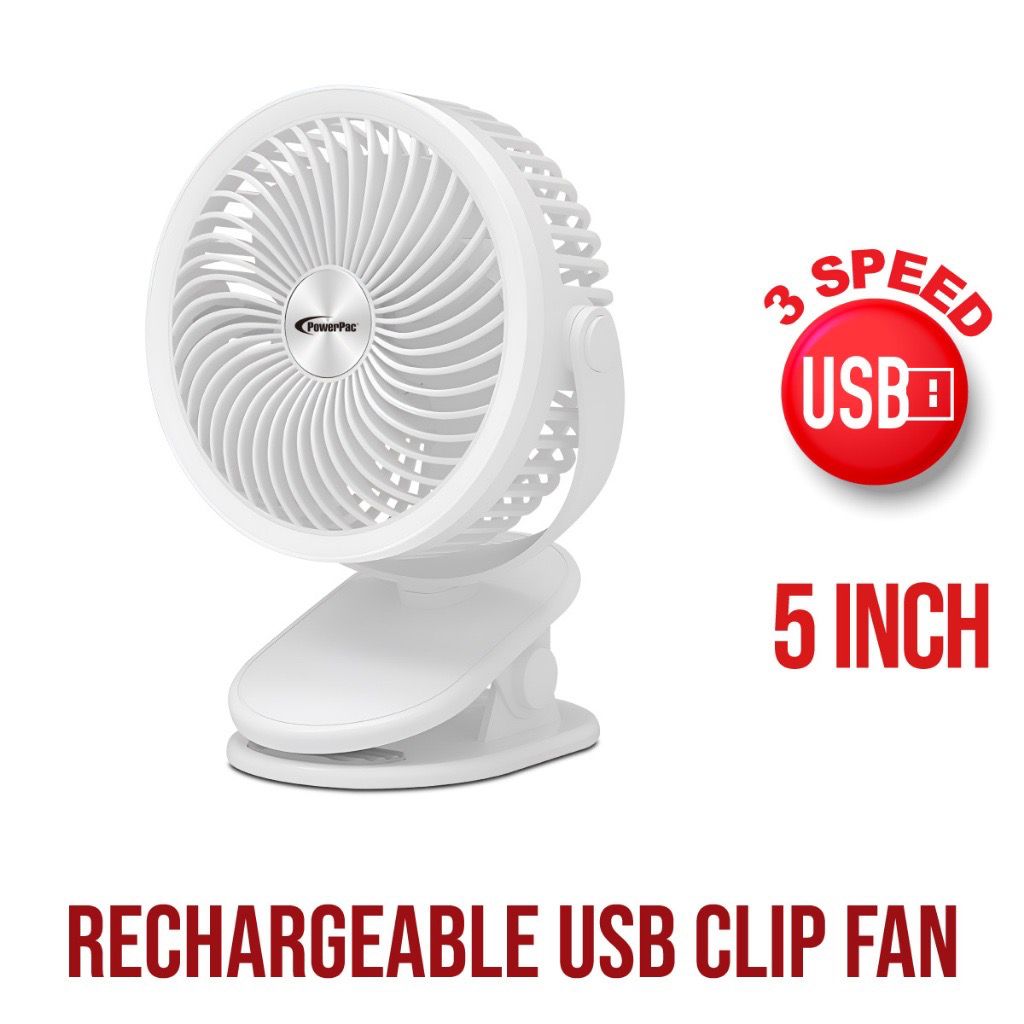 PowerPac Rechargeable 6 Inch USB Clip Fan PPUF226 – JAPAN HOME SINGAPORE